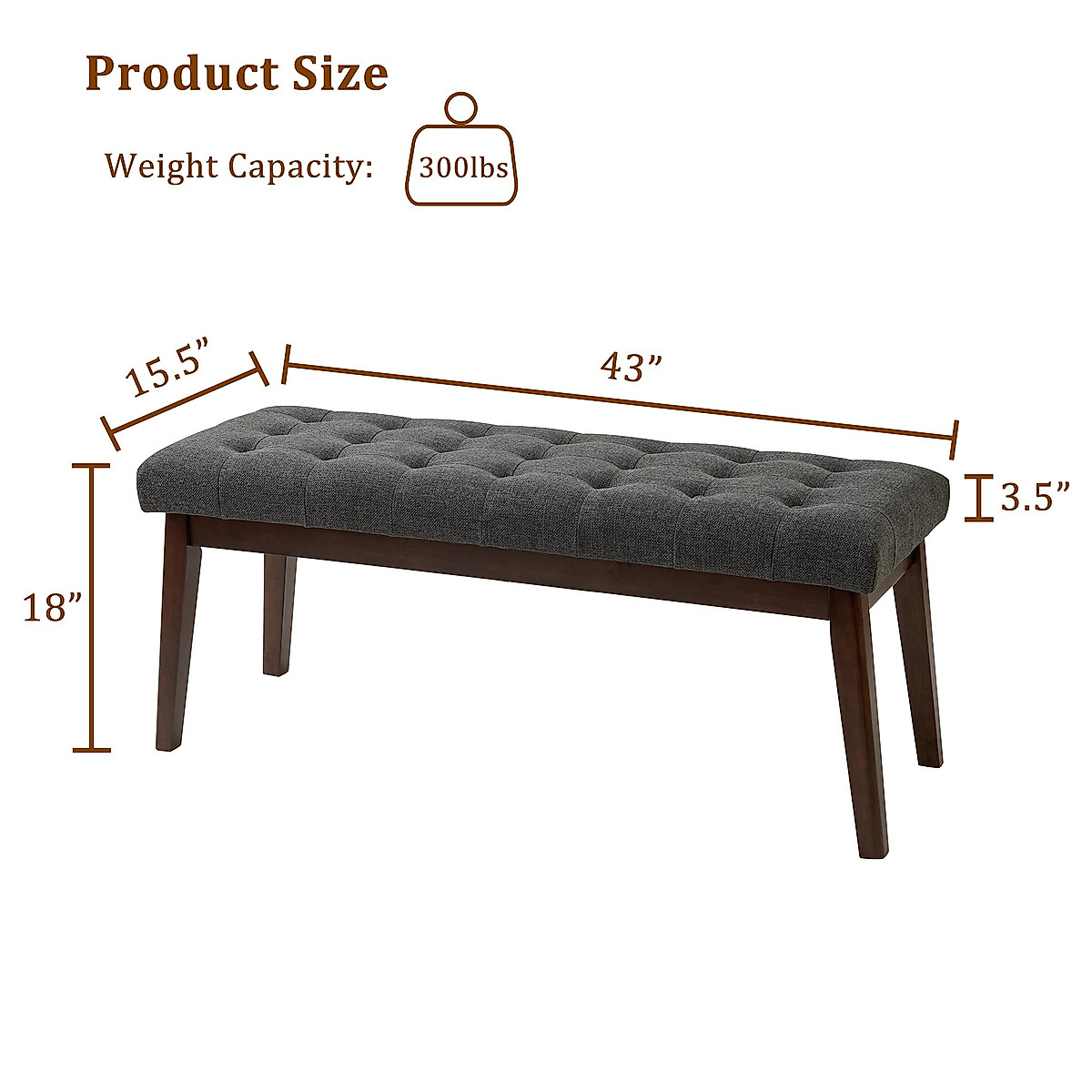 Befurtori Upholstered Entryway Bench, Bedroom Bench End of Bed, Dining Bench with Solid Wood Leg and Button-Tufted, Velvet Ottoman Bench for Living Room, Entryway (Gray)