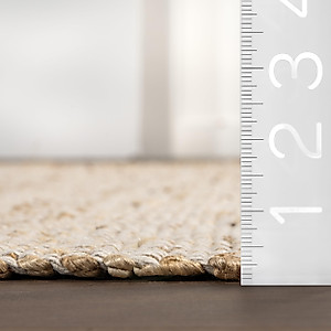 nuLOOM 2x10 Elfriede Jute & Cotton Hand Woven Area Rug, Natural, Solid Rustic Farmhouse Style, Weaved Design, Natural Fiber, For Bedroom, Living Room, Dining Room, Hallway, Office, Entryway