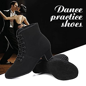 JUODVMP Women & Men Latin Ballroom Dance Shoes Practice with Lace-up Teaching Modern Salsa Dancing Boots High-top Suede Full Sole 5cm,8 US