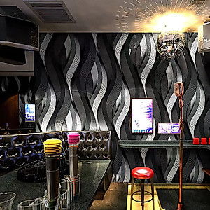 yaretzy Peel and Stick Wallpaper Black/White 3D Wave Stripe Wallpaper Removable Sticky Self Adhesive Wallpaper 20.8inch x 9.8ft