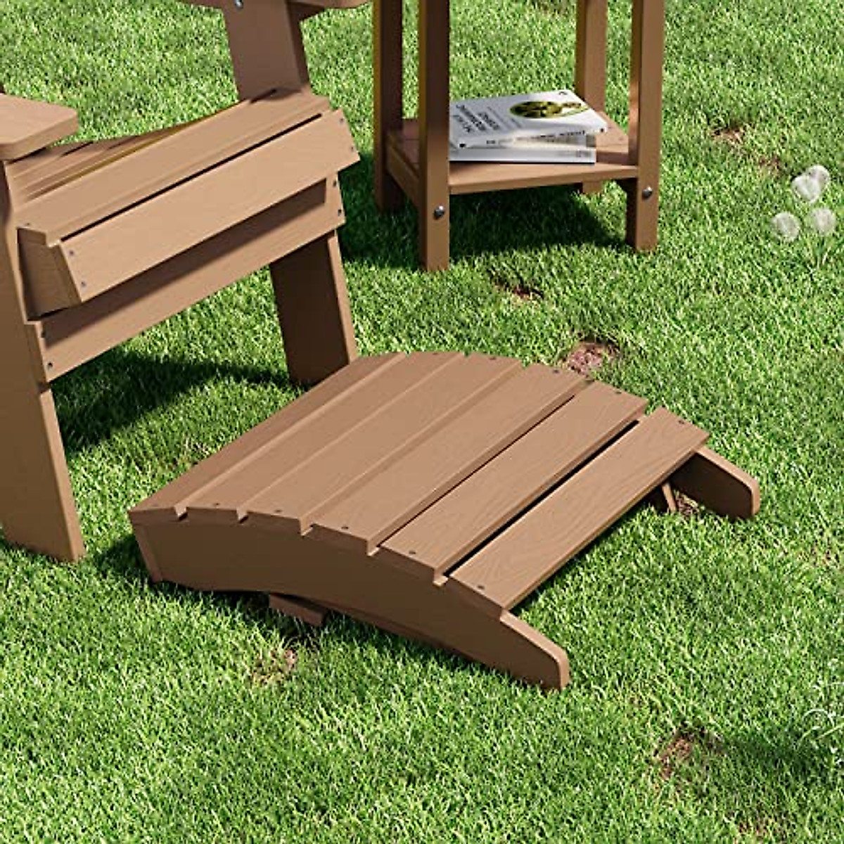 MXIMU Folding Adirondack Ottoman, Plastic Adirondack Footstool, Premium All Weather Ottoman for Adirondack Chairs, Wide Use in Backyard, Garden, Lawn, Porch, Poolside (Teak)