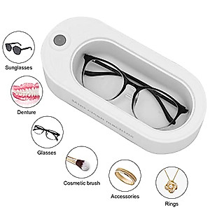 Hooshion Ultrasonic Jewelry Cleaner, 45kHZ Glasses Cleaner with Contact Lens Storage Case, Ultrasonic Cleaner for Eye Glasses, Watches, Earrings, Ring, Necklaces, Coins, Razors