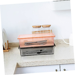 KICHOUSE Spoon Organizer 2 Pcs Drain Box Clear Plastic Serving Tray Plastic Serving Utensils Clear Spoons Silverware Storage Tray Kitchen Silverware Organizer Utensil Organizer Drain Rack