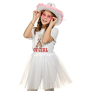 Funcredible White Cowboy Hat and Glasses - Fluffy Cowgirl Hat with Star for Girls - Cowboy Hat with Feathers - Cowgirl Accessories - Halloween Accessories for Women