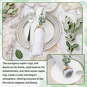 MLURCU Napkin Rings Set of 6 Rustic Eucalyptus Wooden Napkin Rings Boho Leaf Wood Bead Farmhouse Spring Fall Napkin Ring Holder for Family Dining Banquet Wedding Christmas Easter Holiday Table Decor