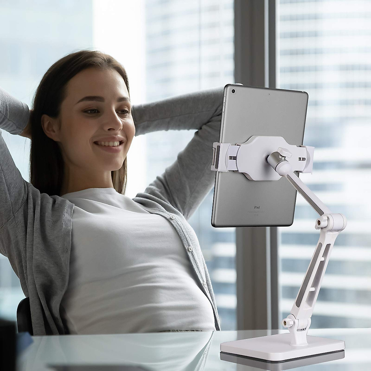 DoubleSun iPad Stand Holder, Tablet Stand Adjustable - 360° Swivel Folding iPad Stands and Holders for Desk Fits Phone iPad Air Mini Pro, Kindle, Fire, Surface, (4.7''-12.9'')