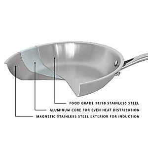 Berghoff Professional Tri-ply 18/10 Stainless Steel Frying Pan 8" Ergonomic Shaped Long Handle Induction Cooktop Fast & Even Heat Oven Safe