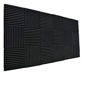 24 Pack Black 1" x 12" x 12" Acoustic Wedge Studio Foam Sound Absorption Wall Panels (24pack-black)