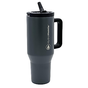 HYDRO HOMIE The Nomad 40oz Tumbler – Flip Straw Lid with Handle and Rubber Base, Travel Car Cup Holder Friendly and 100% Leak Resistant - Charcoal + Black