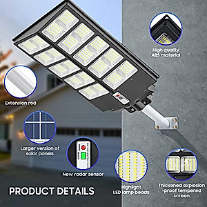 1000W Solar Street Lights Outdoor Solar Powered Dusk to Dawn Parking Lot Light with Motion Sensor and Remote Control for Backyard
