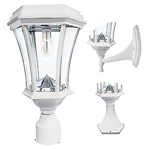 Gama Sonic Solar Outdoor Post Light, Victorian Bulb, White Aluminum, 1-Light with 3 Mounting Options, 3-inch Fitter for Lamp Posts, Flat Mount for Column Lights and Wall Sconce Mount (94B233)