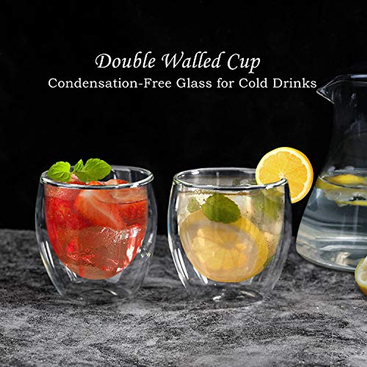 Double Wall Cups Glass 8 OZ - Set of 6, Insulated Thermal Mugs Glasses For Tea, Coffee, Latte, Cappucino, Cafe, Milk