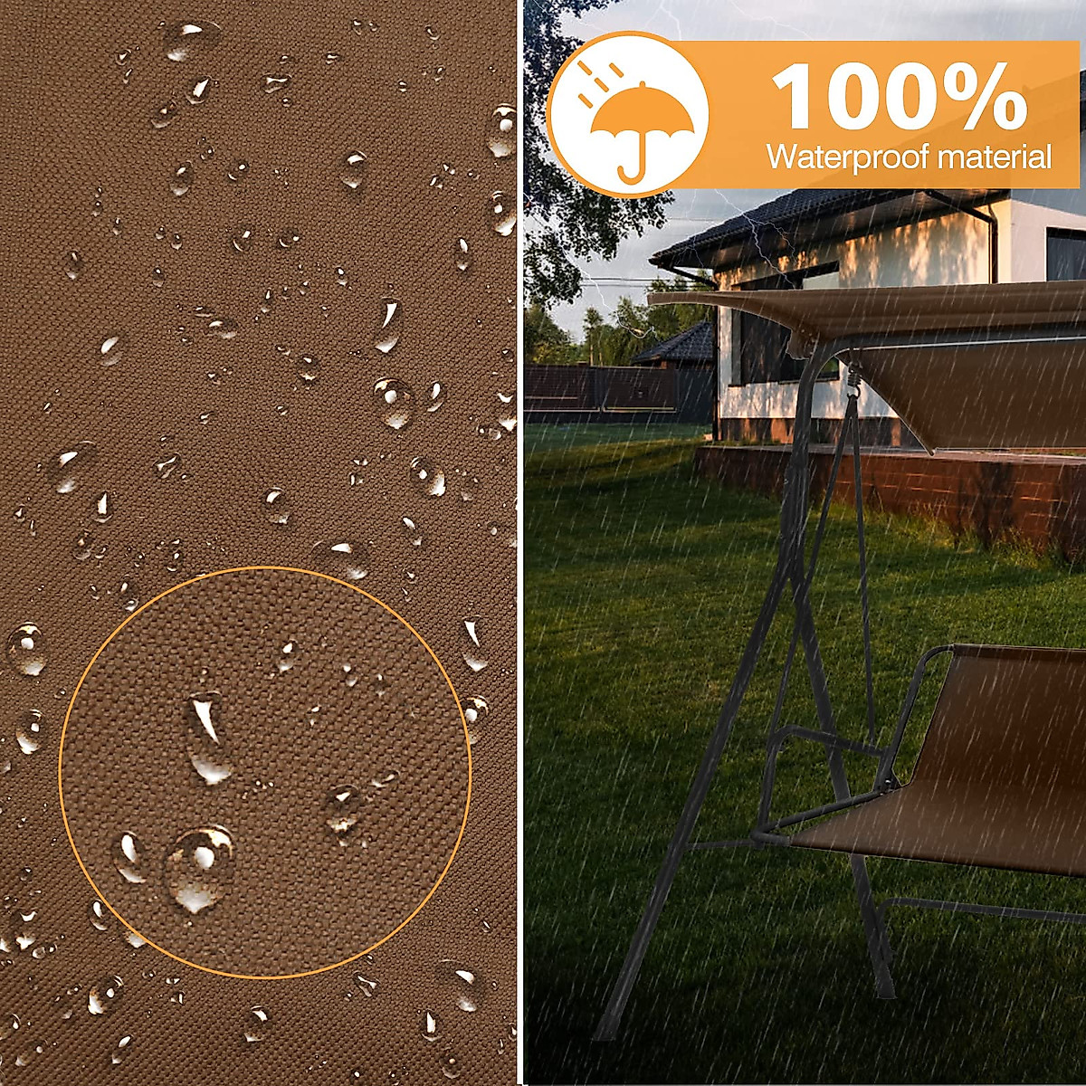 Replacement Outdoor Swing Seat, Porch Swing Cushion Cover, 600D Thickened Oxford Waterproof Sunscreen Porch Swing Cushions for Patio Furniture Garden Bench, Coffee