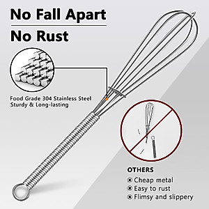 Walfos Mini Whisk,Non-Rust Whisk,304 Stainless steel Small Whisk.Heat Resistant 450℉.6+8Inch Tiny whisk Nice for Whisking, Blending Ingredients, Beating, Mixing Sauces (Silver)