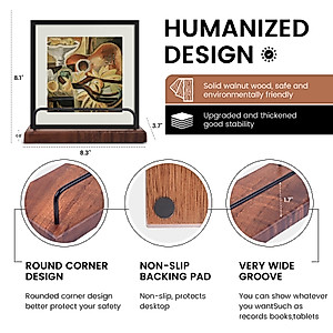 Aomomery Now Playing Vinyl Record Holder, Solid Wood Stand, Tabletop Display for Albums, CDs, iPads, Singles and LPs (Walnut)