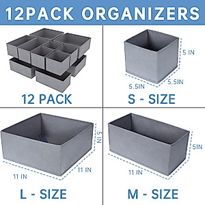 NAC HOOH Drawer Organizer Clothes 12Pack Underwear Drawer Organizer Foldable Closet Organizers and Storage Dresser Drawer Dividers for Clothes Socks Scarves Towels Ties (Gray) (12 PACK Gray)
