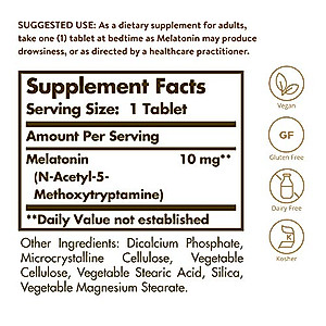 Solgar Melatonin 10mg, 60 Tablets - High-Dosage - Helps Promote Relaxation & Sleep - Clinically-Studied Melatonin - Supports Natural Sleep Cycle - Vegan, Gluten Free, Dairy Free, Kosher - 60 Servings