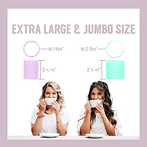 myHomeBody Self Grip Extra Large and Jumbo Hair Rollers with Clips | Hair Rollers for Long Hair | 36 pcs Set - 24 Rollers & 12 Duckbill Clips – Violet & Mint