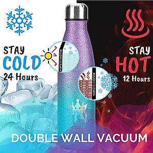 Birthday Gifts for 10 Year Old Girls - Glitter Water Bottle for Kids Children Daughter Granddaughter - 17oz/500ml Stainless Steel Insulated Water Bottle - Best Gift for 10th Birthday, Onebttl