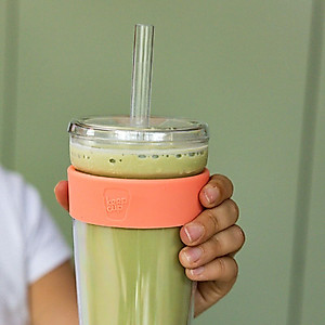 KeepCup Cold Cup - Longplay Double wall Glass Ice Coffee Tumbler with Lid and Straw - 16oz (454ml) - Californian Shrimp