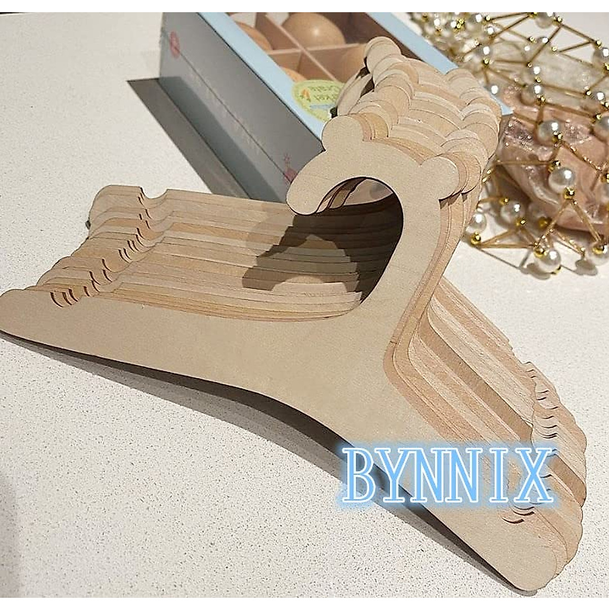 BYNNIX Wooden Childrens Hangers Kids Hangers,(10 Pack) Cute Bear Ears Wood Baby Hangers Nursery Hangers, Non Slip Coat Hanger for Kids Coats, Suits, Pants and Jackets