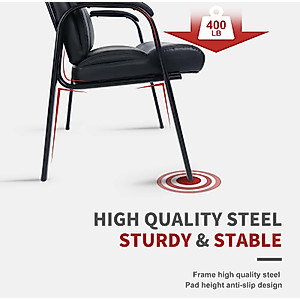 CLATINA Big and Tall Office Chair 400lbs Leather Reception Chair with Bonded Padded Armrest Wide Seat Desk Chair No Wheels for Reception Conference Waiting Room Side Office Home Black