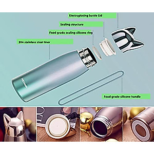 11.2oz/17oz Cat Tumbler Cute Cat Thermos Mug with Pourable Stopper Leak-proof Stainless Steel Double Wall Vacuum Insulated Flask for Kid Women Cat Lovers Gift (Pink Gold(10.5oz))