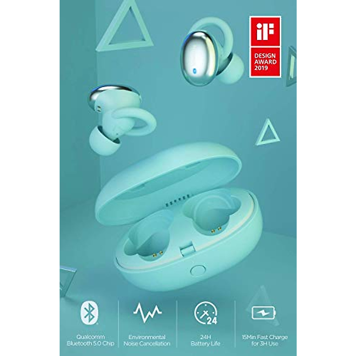 1MORE Stylish True Wireless in-Ear Headphones - Bluetooth - 6.5 Hours of Battery - 15-Minute Quick Charge for 3 Hours of Use – Portable Charging Headphone Case Included - Green (Renewed)