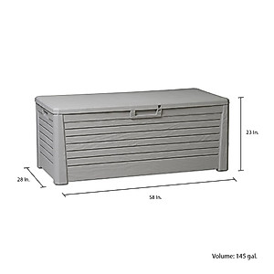 Toomax Florida 145 Gallon Lockable Deck Storage Box Bench for Outdoor Pool Patio Garden Furniture or Indoor Toy Bin Container, Warm Grey