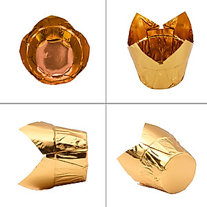 Party Hippo Gold Tulip Cupcake Liners Baking Paper Cups Holders Greaseproof Muffin Cases Wrappers for Wedding Birthday Party Baby Shower (Gold)