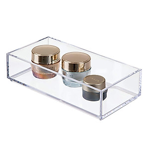 IDesign Decorative Countertop Vanity Tray Organizer for Bathroom, Bedroom, Closet, Entryway, The Clarity Collection – 4” x 8” x 2”, Clear, Small