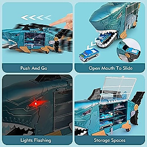 Shark Toys with led, Music Ocean Animals Toys, Shark Truck Toys with 2pcs Toy Trucks, 2pcs Shark Cars,18pcs sea Animal Toys for 3+ Year Old Kids