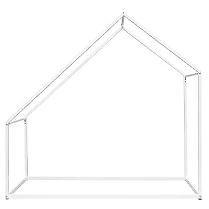 Prohon Montessori Bed for Girls & Boys, Twin Size Toddler Floor Bed Metal Bed Frame, Floor Beds Twin with Fence Rails & Roof Design, No Box Spring Needed, White