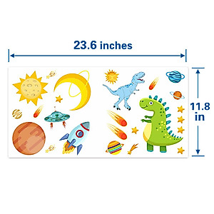 Dinosaur Outer Space Wall Decals, Dino Rocket Spaceship Decor Animal Planet Solar System Wall Sticker for Kid’s Bedroom Nursery Playroom Classroom Wall Decor