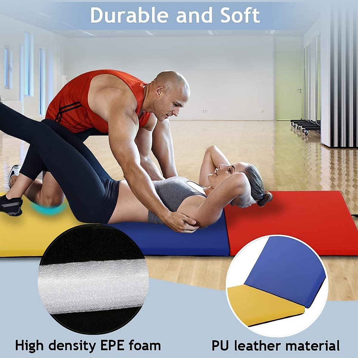 Gymnastics Mat Tumbling mats for Home Gym, Folding Extra Thick Exercise mat, 6’x2’ Anti-Tear Lightweight Tumbling Mats with Carrying Handles, Crash Panel Mat for Kids Adults, CM