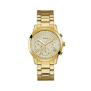 GUESS Womens Multi Dial Watch Solar with Stainless Steel Strap, Gold, Bracelet