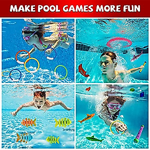 JOINBO Pool-Diving-Toys 27 Pack,Summer Swimming Pool Toys for Kids,Fun Pool Games Sinking Toy Set Includes 3 Diving Sticks,4 Diving Rings,8 Pirate Treasures,6 Fish Toys,6 Shark - Water Toys
