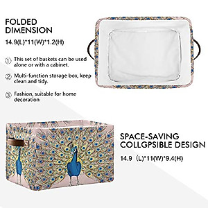 STAYTOP Large Storage Basket Peacock Painting Collapsible Toy Storage Bins Waterproof Laundry Basket with Handle,Used for Home Closets, Offices, Bedrooms 1PCS