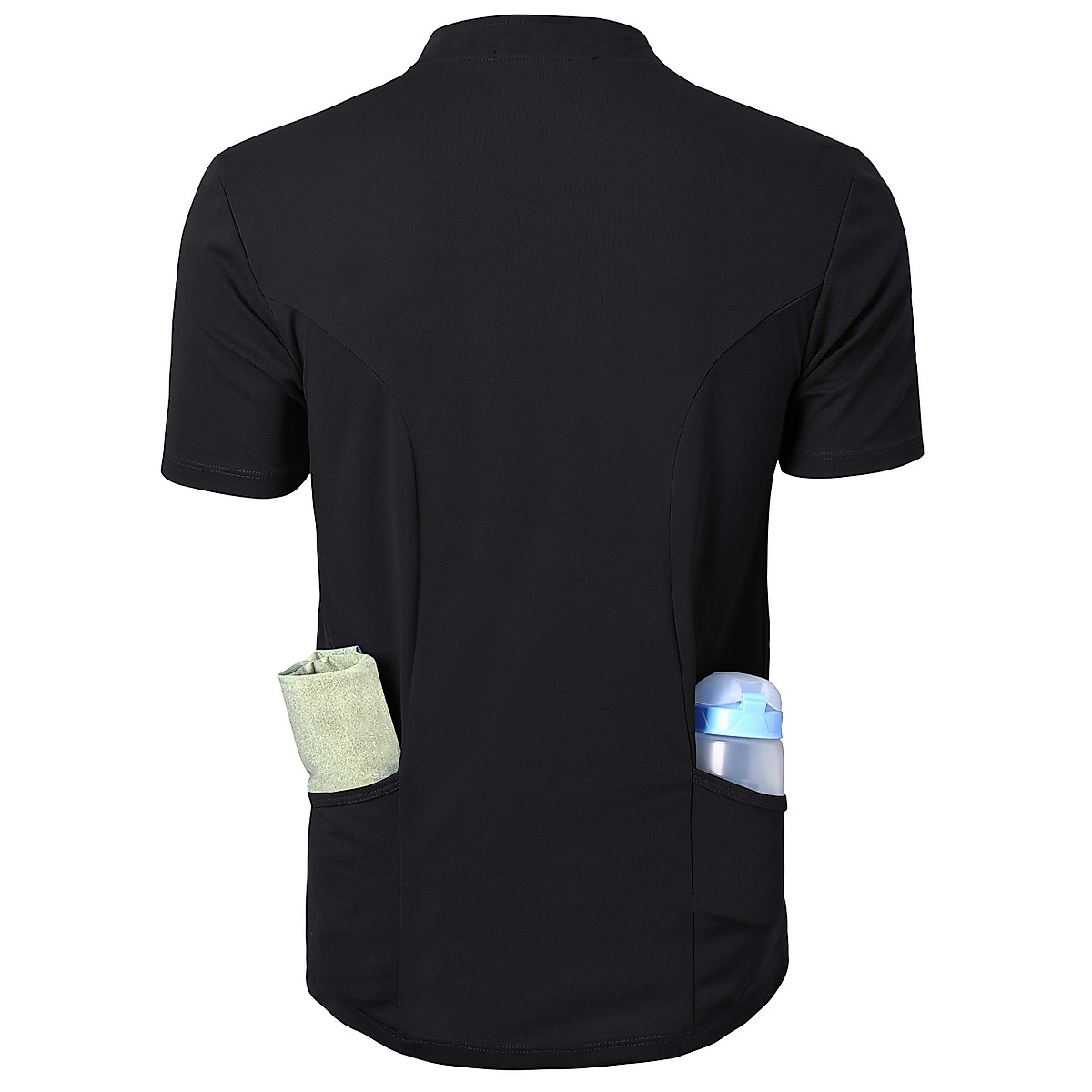 TAPULCO Mountain Bike Shirts for Men, Quick Dry Tech 1/4 Zip Pullover 2 Rear Pockets Moisture Wicking Breathable Sport Shirt Black Large