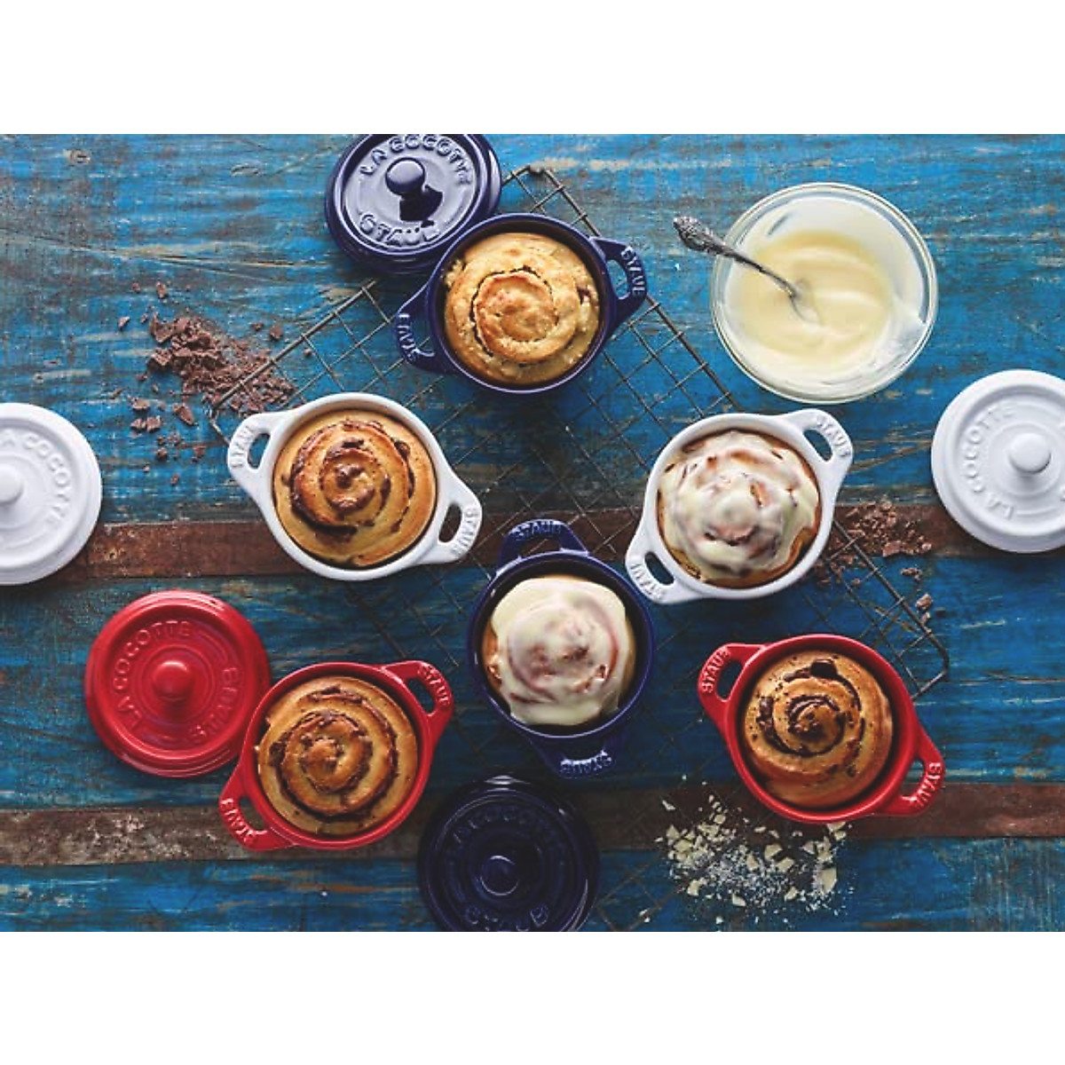 STAUB Ceramics Dutch Oven 3-piece Mini Round Cocotte, Cherry