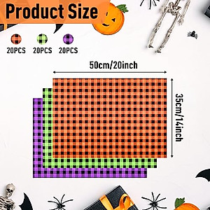 NEBURORA 60 Sheets Halloween Tissue Paper 14 x 20inch Orange Green Purple Buffalo Plaid Wrapping Paper for DIY Craft Gift Bags Halloween Party Supplies