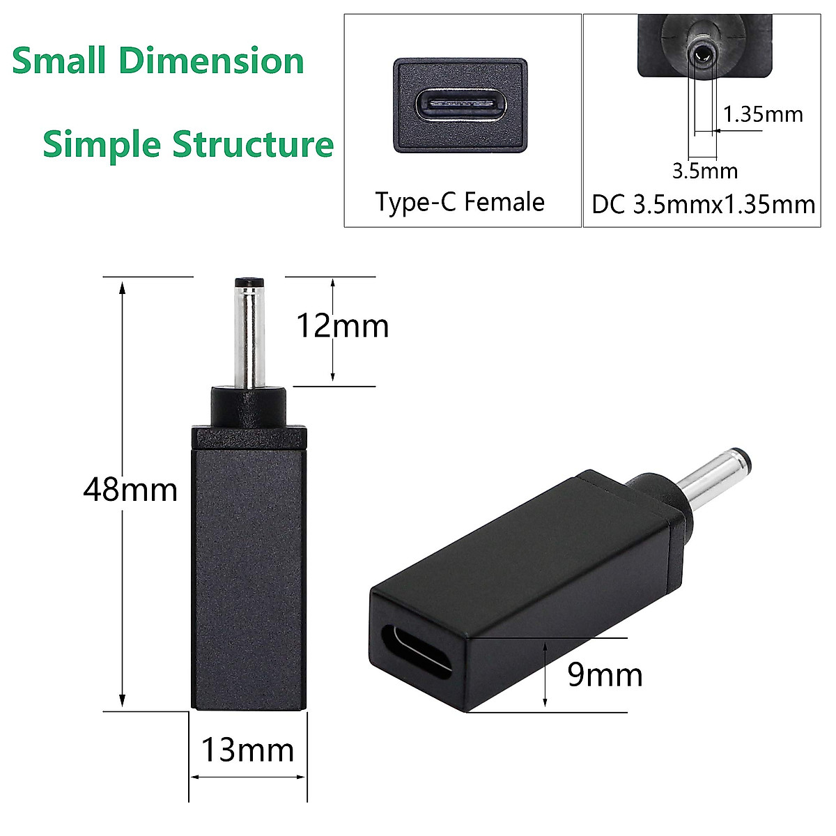CERRXIAN 100W PD USB Type C Female Input to DC 3.5mm x 1.35mm Power Charging Adapter(100w-35135a) (Black)