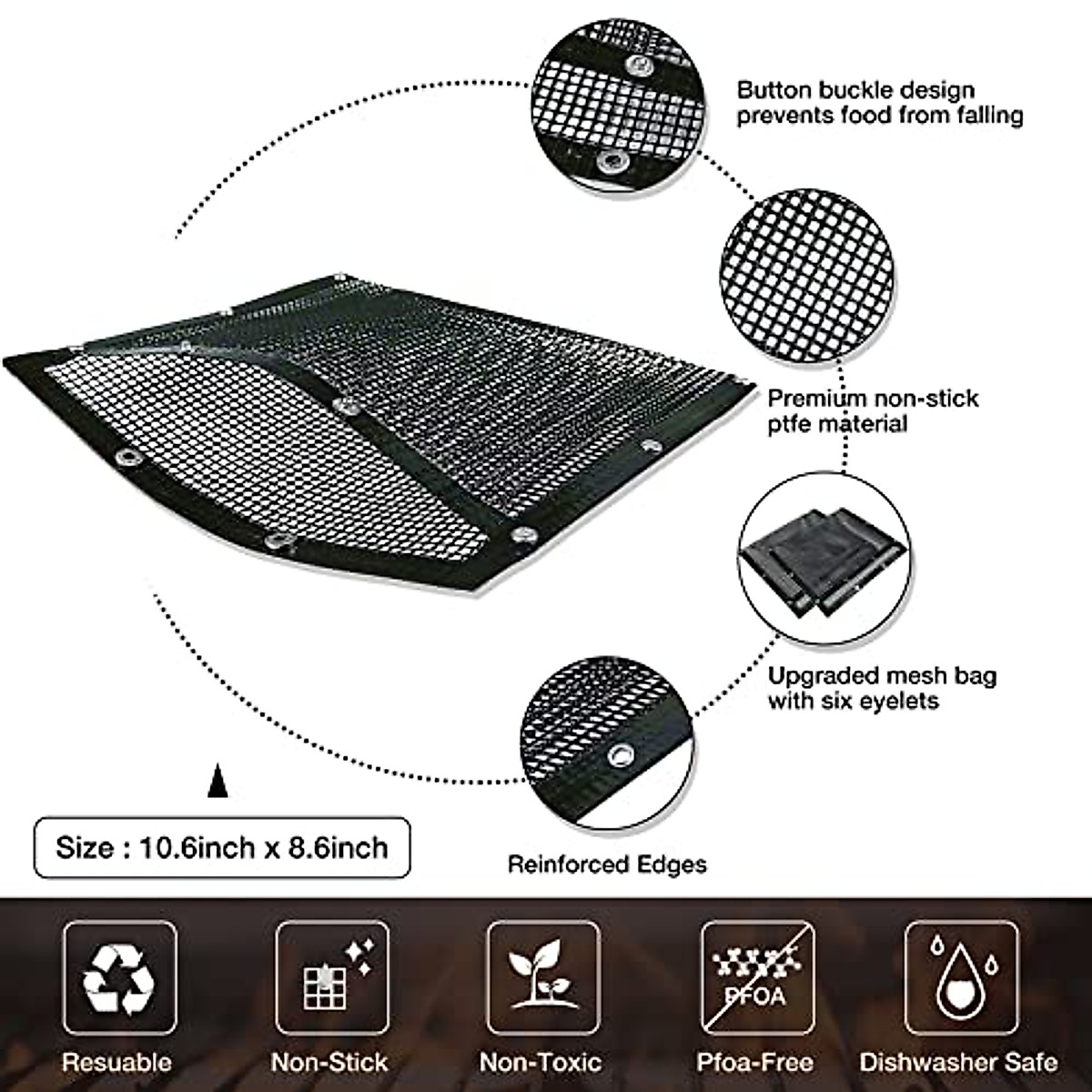 BBQ Accessories Mesh Grill Bags for Outdoor Grill,more than Grill Mat,Non-stick Resuable,Easy to Clean,Works on Electric Grill Outdoor Gas Charcoal BBQ Black Barbeque Grilling Accessories/BBQ Tools