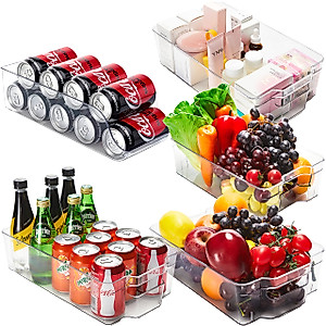 Jinamart Set of 4 Large Refrigerator Organizer Bins & 1 Can Holder for Kitchen, Countertop, Cabinet, Pantry, Fridge