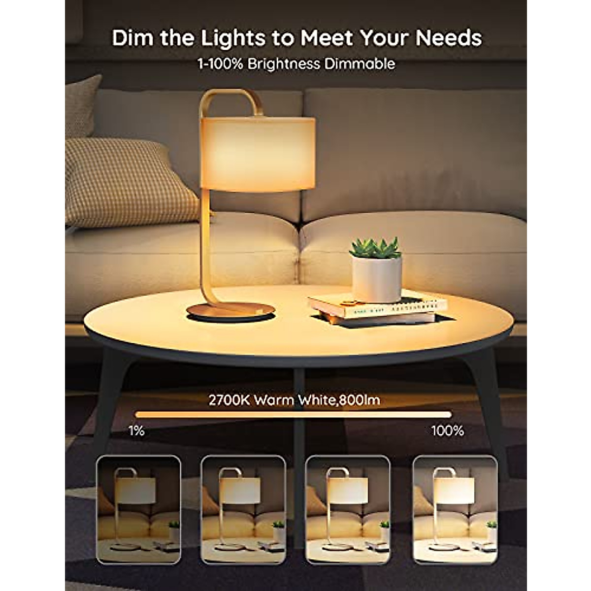 Govee Smart Light Bulbs, Wi-Fi and Bluetooth Light Bulbs, Works with Alexa & Google Assistant, 9W 60W Equivalent Dimmable LED Light Bulbs, 2700K Soft Warm White LED Bulbs, No Hub Required, 4 Pack