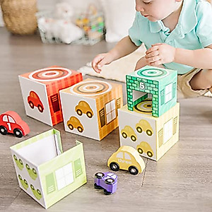 Melissa & Doug Nesting and Sorting Garages and Cars With 7 Graduated Garages and 7 Stackable Wooden Cars - Numbers Learning Toys, Car Garage Toy, Sorting And Stacking Toys For Toddlers Ages 2+