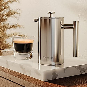 Mueller Stainless Steel French Press Coffee Maker 20 oz, 3 Level Filtration System, No Coffee Grounds, Rust-Free, Dishwasher Safe