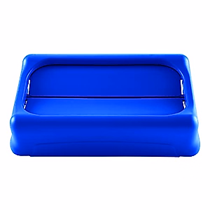 Rubbermaid Commercial Products Slim Jim Plastic Rectangular Recycling Bin with Venting Channels, 23 Gallon, Blue Recycling (FG354007BLUE) & FG267360BLUE Slim Jim Trash Can, Swing Lid, Blue