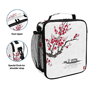 AUUXVA Japanese Cherry Blossom Flower Insulated Lunch Box Bags for Women Men Kids Girls Tote Crossbody Thermal Lunch Container Food Carrier