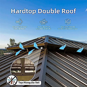 Jaxenor 12'x16' Outdoor Hardtop Gazebo - Aluminum Wood Grain Finish - Galvanized Steel Double Canopy - Ideal for Patios, Decks, and Backyards - Includes Curtains and Netting - Wood-Looking Design